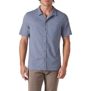 THE NORMAL BRAND Puremeso Solid Short Sleeve Knit Button-up Shirt - Lake Blue