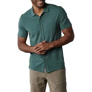 THE NORMAL BRAND Puremeso Solid Short Sleeve Knit Button-up Shirt Pine