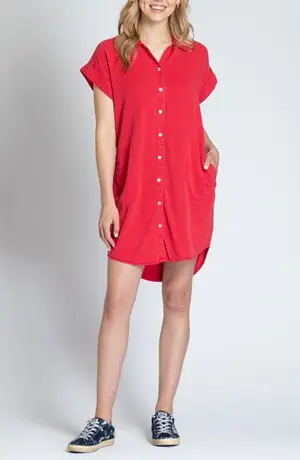 APNY Short Sleeve Shirt Dress - Red