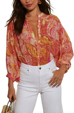 VICI Maggie Floral Chiffon Button-up Shirt - Pink Multi