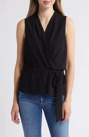 NIKKI LUND Golriz Wrap Sleeveless Top - Black