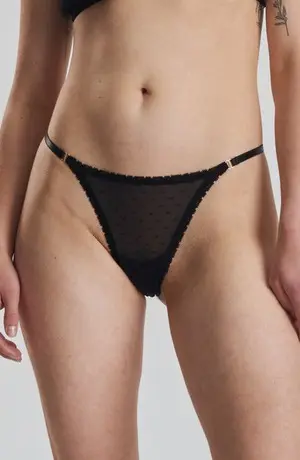 PEACHAUS Matsu Recycled-lace Low-rise Thong Volcanic Black