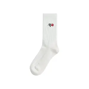 Kith Crew Socks With Script Rose Embroidery - Cream