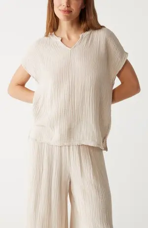 Michael Stars Naomi Split Neck Gauze Top - Cement