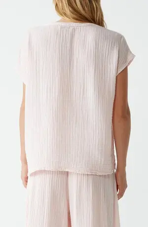 Michael Stars Naomi Split Neck Gauze Top - Lychee