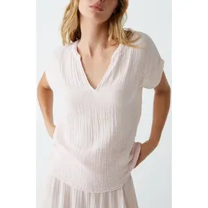 Michael Stars Naomi Split Neck Gauze Top - Lychee