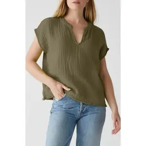 Michael Stars Michael Stars Naomi Split Neck Gauze Top Olive