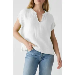 Michael Stars Naomi Split Neck Gauze Top - White