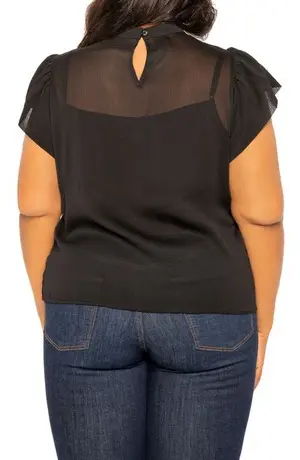 BUXOM COUTURE Ruffle Sleeve Top - Black
