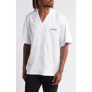 Carhartt Work In Progress Delray Cotton & Lyocell Camp Shirt White Black
