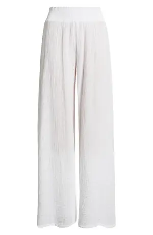 Michael Stars Simba Smocked Waist Wide Leg Pants - White