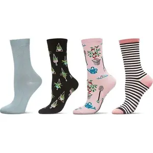 MEMOI Novelty Assorted Crew Socks 4-pack - Black