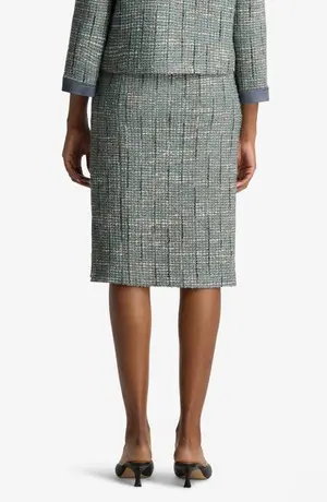 St. John Metallic Tweed Straight Skirt