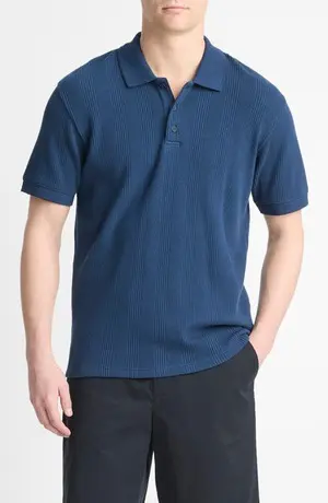 Vince Textured Stretch Cotton Polo Midnight Sky