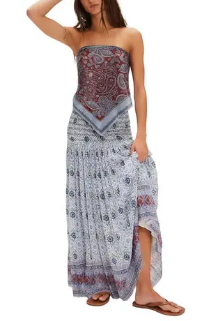 Free People Tie Dye Gauze Maxi Skirt - Bluebird Combo