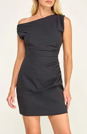 SOCIALITE One-shoulder Pleated Minidress - Black