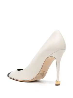 Elisabetta Franchi Nappa Leather Pumps With Contrasting Toecap And Gold-tone Metal Detail - White