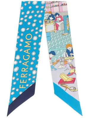 FERRAGAMO Logo-print Silk Scarf - Blue