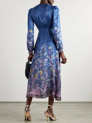 Etro Printed Satin Midi Dress - Blue
