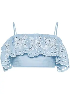 Sandro Broderie-anglaise Crop Top - Blue