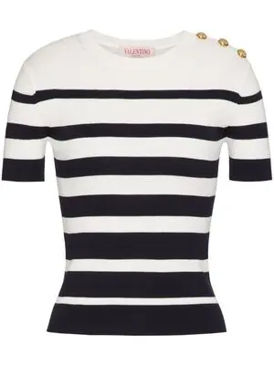 Valentino Garavani Striped Cotton Knit Top With Gold-tone Buttons