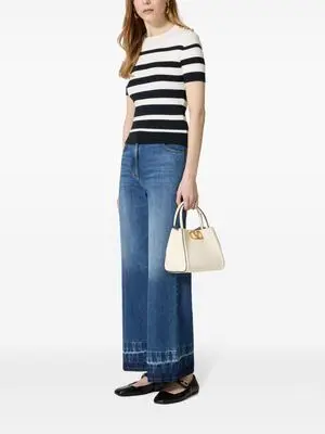 Valentino Garavani Striped Cotton Knit Top With Gold-tone Buttons