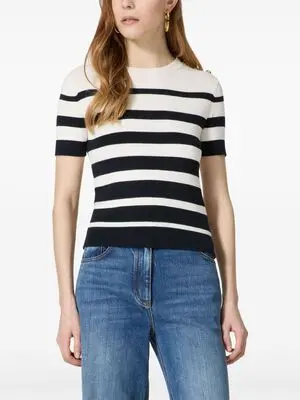 Valentino Garavani Striped Cotton Knit Top With Gold-tone Buttons