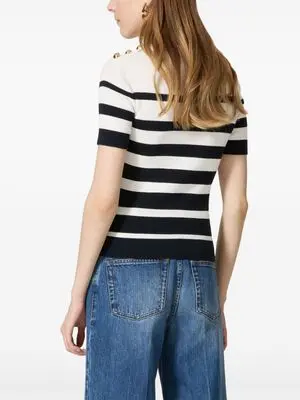 Valentino Garavani Striped Cotton Knit Top With Gold-tone Buttons