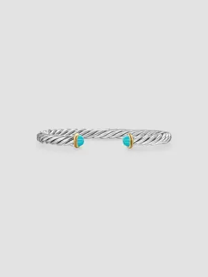 David Yurman Cable Cuff Bracelet In Sterling - Turquoise