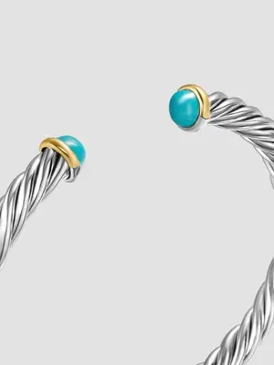 David Yurman Cable Cuff Bracelet In Sterling - Turquoise