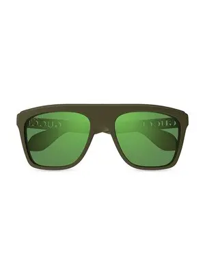 Gucci Twinsburg Gg1570s 57mm Square Sunglasses Matte Olive Green Mirror