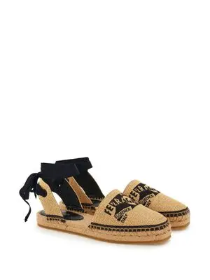 FERRAGAMO Logo-embroidered Raffia Espadrilles