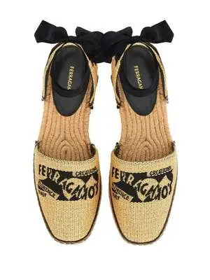 FERRAGAMO Logo-embroidered Raffia Espadrilles