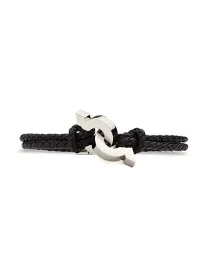 FERRAGAMO Gancini Braided Leather Bracelet - Black