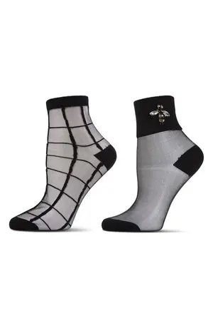 MEMOI MeMoi Assorted Ankle Socks - 2-Pack Black-black