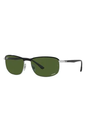 Ray-ban Chromance 60mm Polarized Pillow Sunglasses - Black Silver
