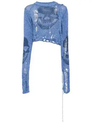 Ottolinger Skull-print Distressed-effect Jumper - Blue