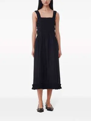 GANNI Ruched Poplin Midi Dress