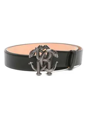 Roberto Cavalli Rc Monogram Leather Belt - Black
