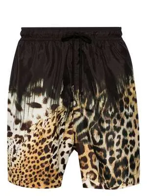 Roberto Cavalli Tiger Tooth-detailed Leopard-print Swim Shorts - Black
