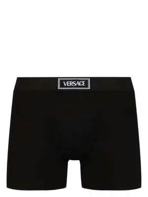 Versace 90s Logo Ribbed Long Boxers - Black