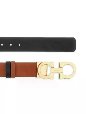 FERRAGAMO Gancini Buckle Leather Belt - Brown