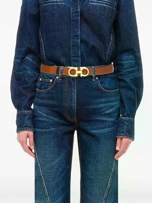 FERRAGAMO Gancini Buckle Leather Belt - Brown