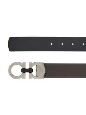 FERRAGAMO Reversible Gancini Leather Belt - Brown