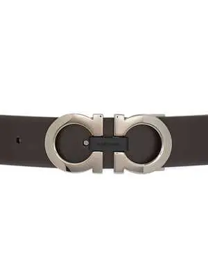 FERRAGAMO Reversible Gancini Leather Belt - Brown