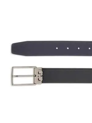 FERRAGAMO Reversible Gancini Leather Belt - Blue