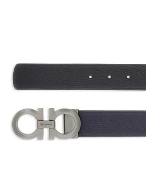 FERRAGAMO Reversible Gancini Leather Belt - Blue