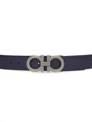 FERRAGAMO Reversible Gancini Leather Belt - Blue