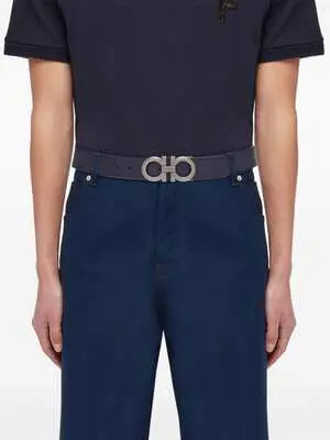 FERRAGAMO Reversible Gancini Leather Belt - Blue