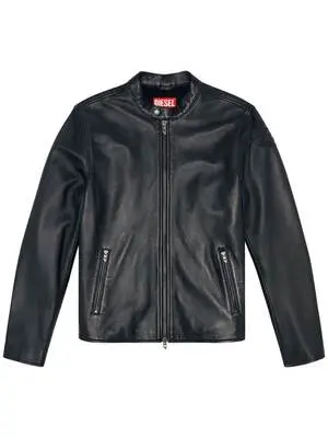 DIESEL® Sheepskin Leather Jacket With Logo Patch - Black